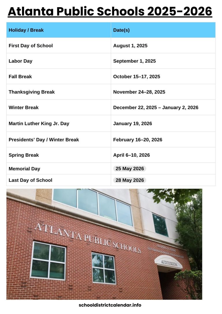 Atlanta Public Schools Calendar with Holidays 2025-2026