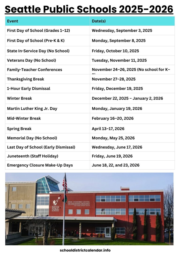 Seattle Public Schools Calendar with Holidays 2025-2026