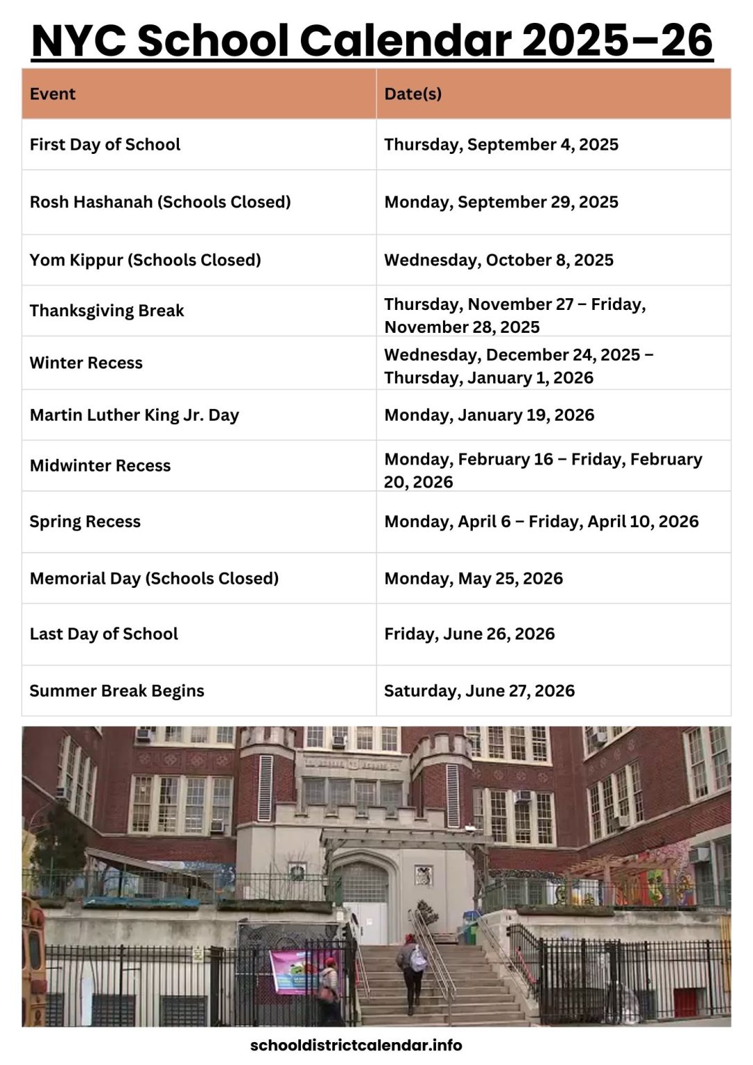 Nyc School Calendar with Holidays 2025-26