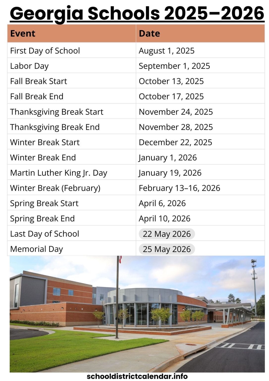 Georgia Schools Calendar with Holidays 2025-2026[GA]